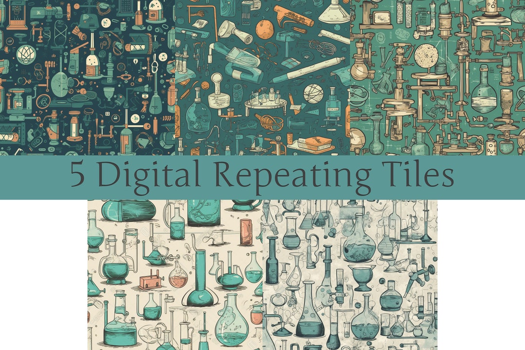 Science Equipment Tile Patterns Digital Art (x5), Repeating Science ...