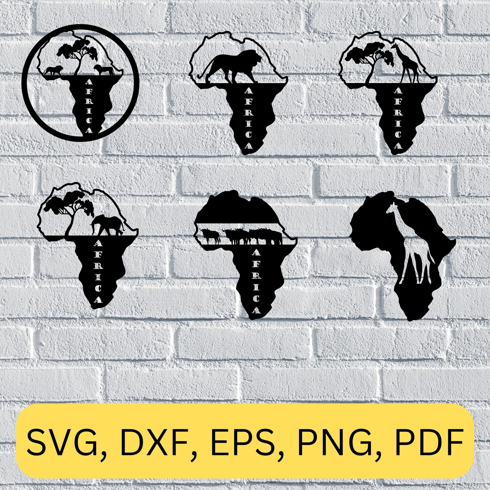 Africa Map and Animal Wildlife Theme Art, 20 Item Bundle, Instant ...