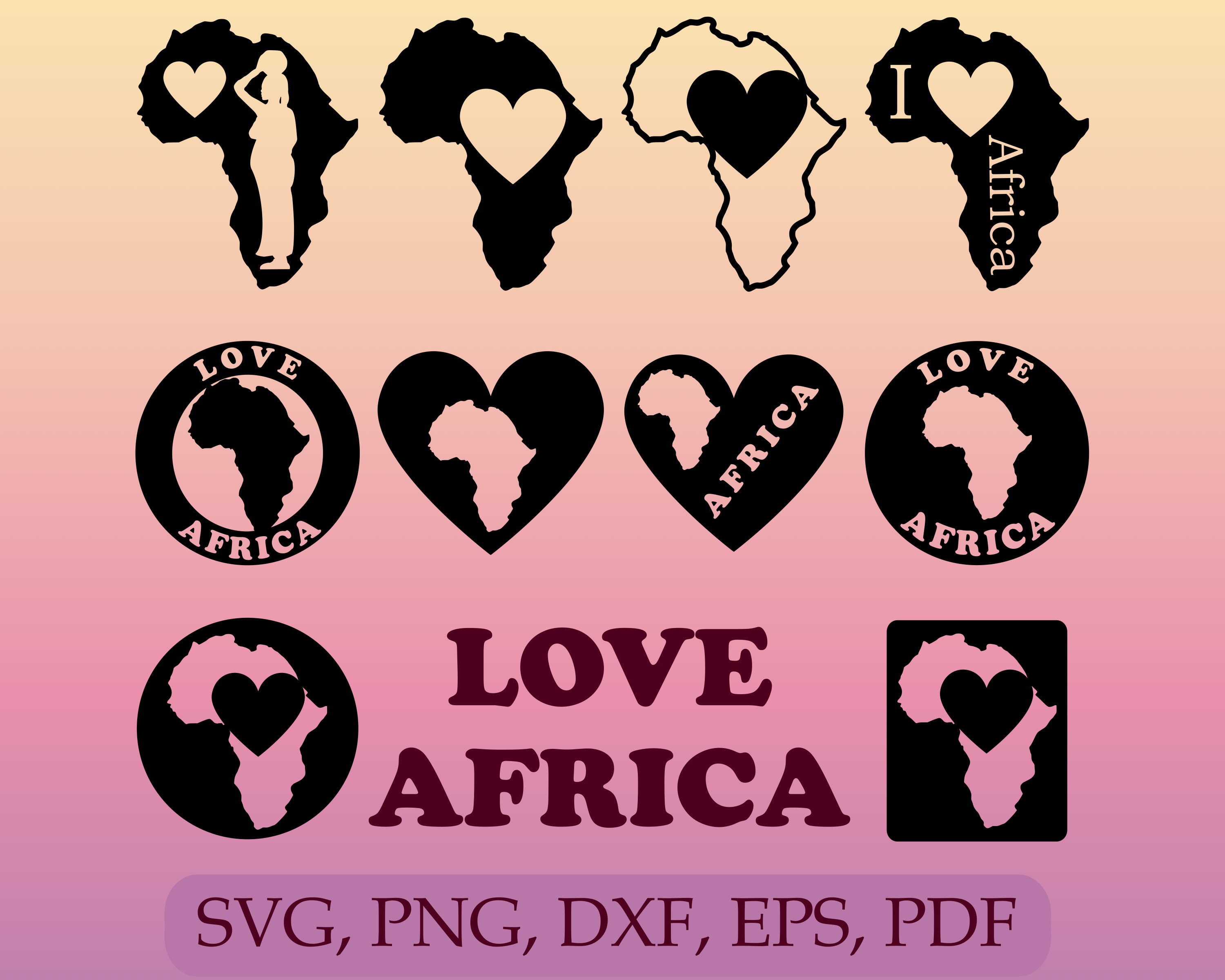 Love Africa Bundle in SVG, PNG, PDF, Dxf and Eps Formats for Private ...