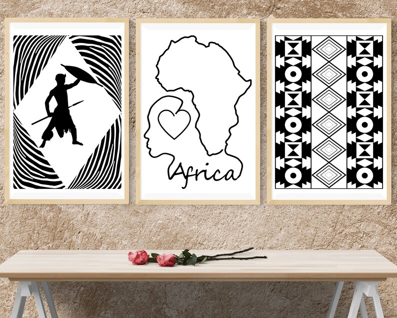 Set of 3 African Digital Printable Abstract Wall Art. Downloadable ...