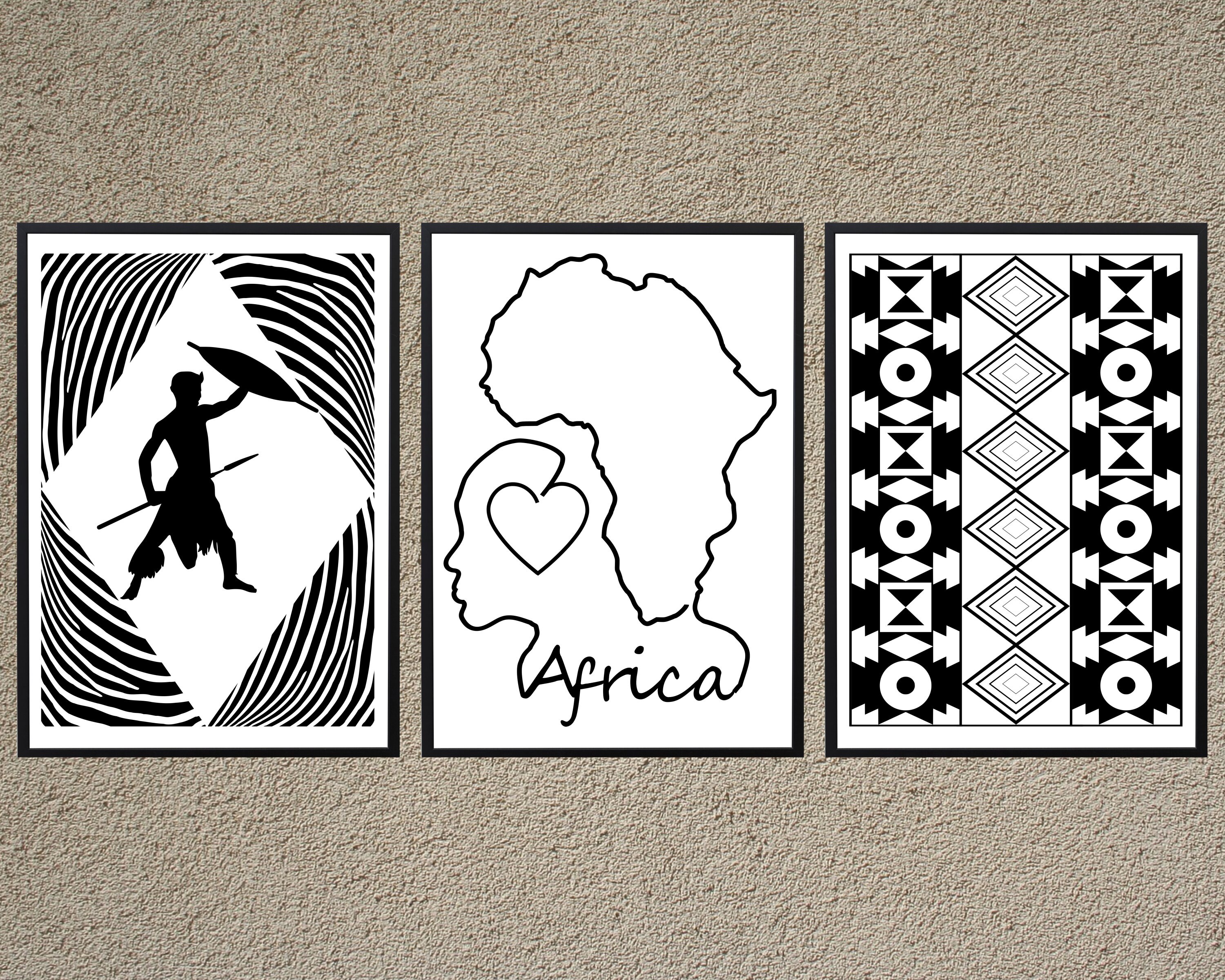 Set of 3 African Digital Printable Abstract Wall Art. Downloadable ...