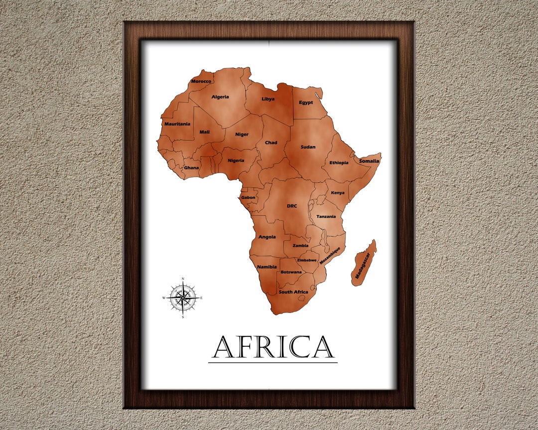 Africa Map Art Downloadable Boho Watercolor Print-svg, PNG, JPG, Pdf ...