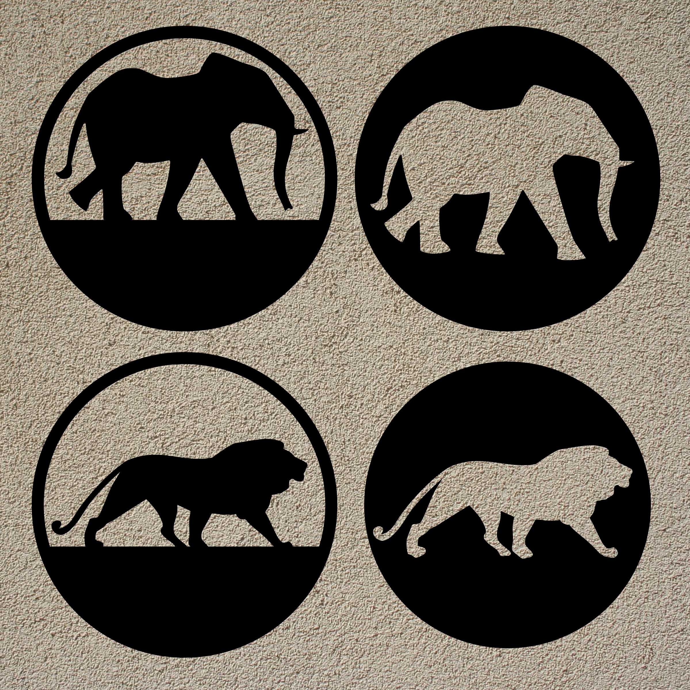 Bundle of 20 Africa Safari Animals Silhouette and Cutouts in Circles ...