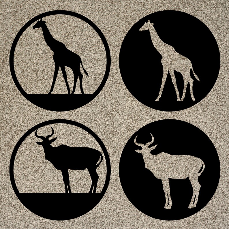 Bundle of 20 Africa Safari Animals Silhouette and Cutouts in Circles ...