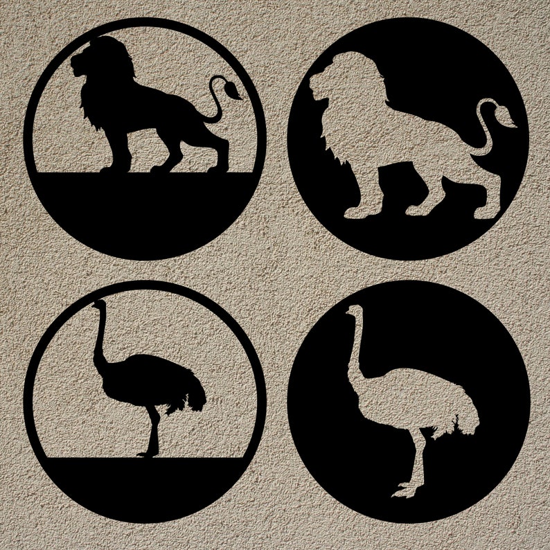 Bundle of 20 Africa Safari Animals Silhouette and Cutouts in Circles ...