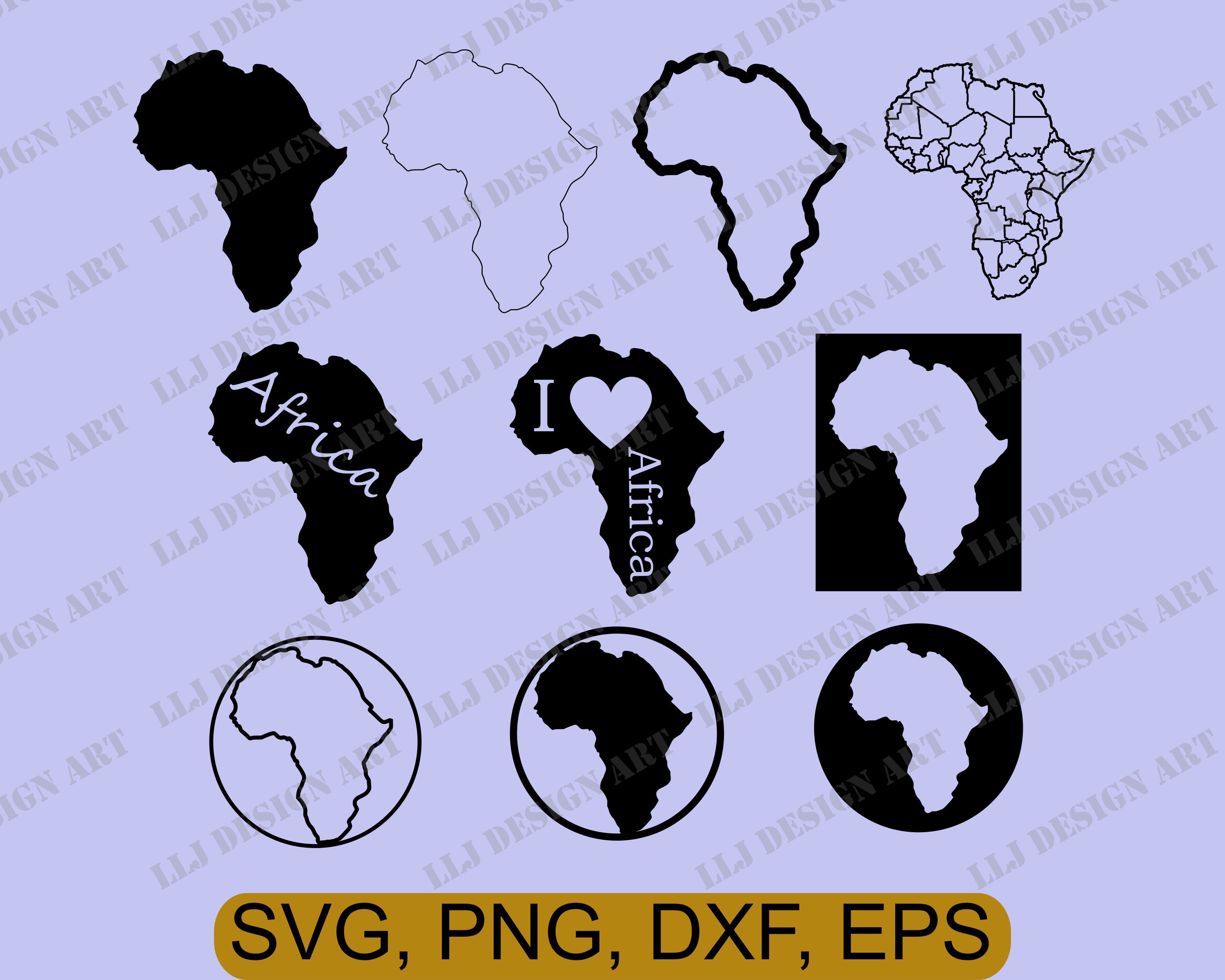 Bundle of 10 Africa Continent Map is Available for Instant Download in ...
