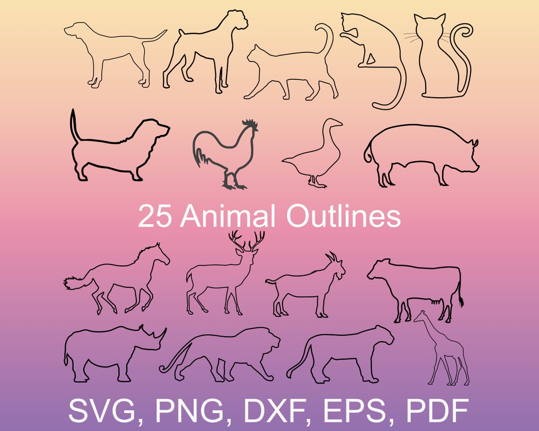 Animal Outline Bundle in SVG, PNG, PDF, Dxf and Eps Formats for Private ...