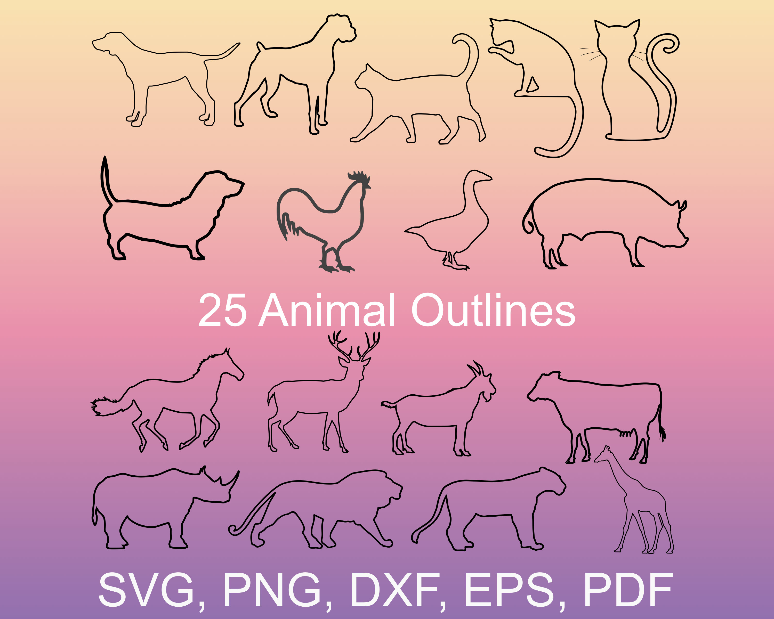 Animal Outline Bundle in SVG, PNG, PDF, Dxf and Eps Formats for Private ...