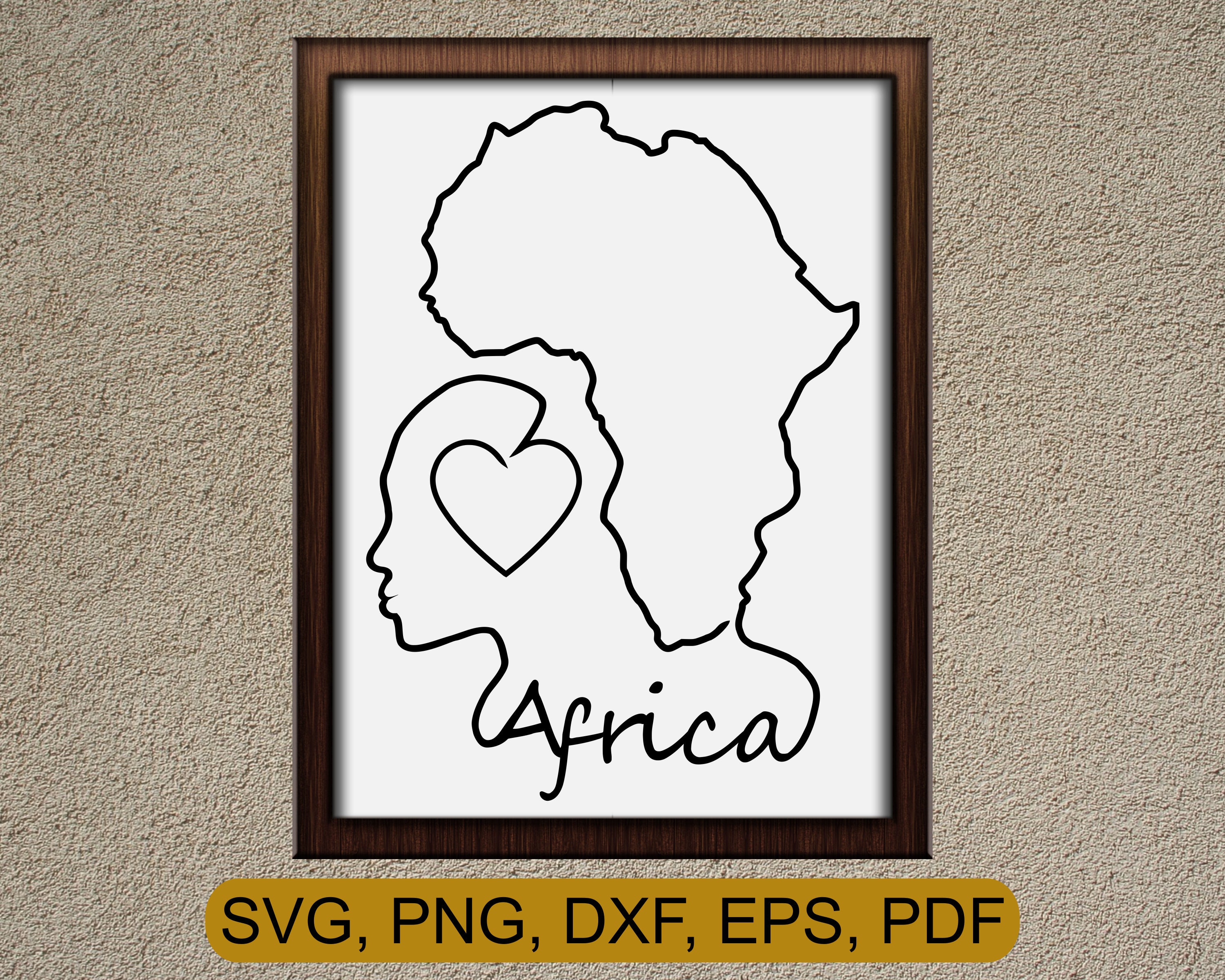 Black Line Art Africa, Woman and Heart Instant Digital Download Png SVG ...