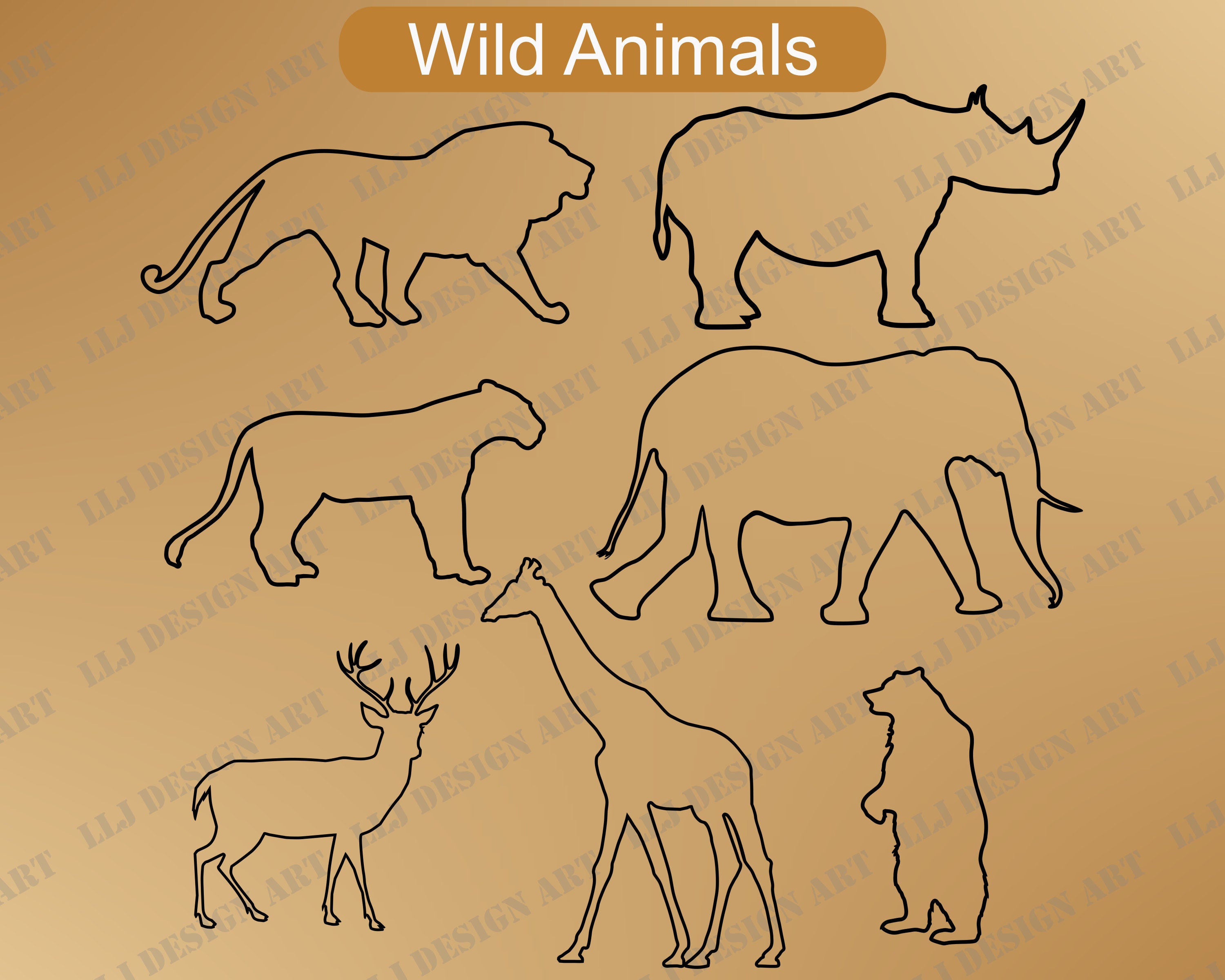 Animal Outline Bundle in SVG, PNG, PDF, Dxf and Eps Formats for Private ...