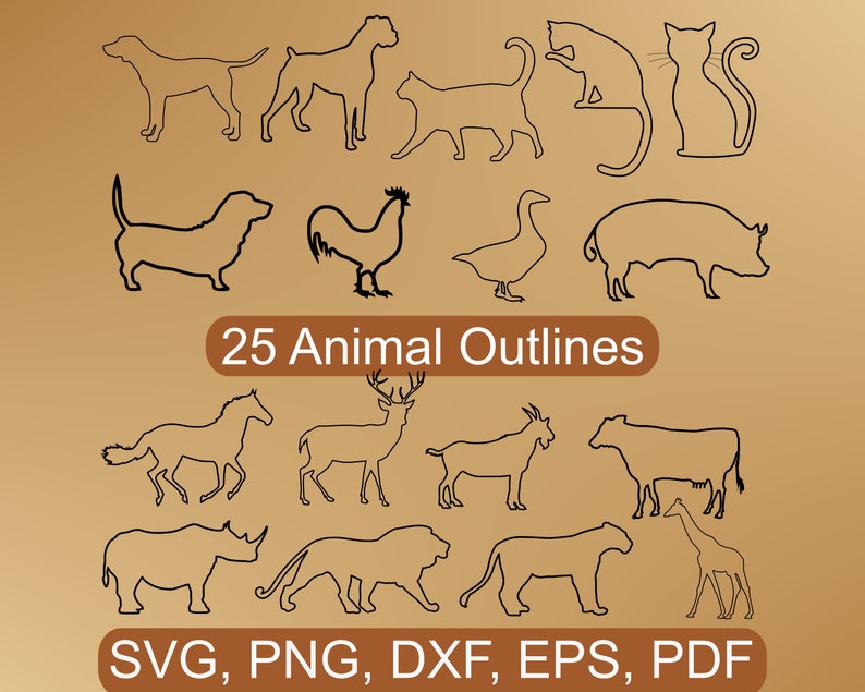 Animal Outline Bundle in SVG, PNG, PDF, Dxf and Eps Formats for Private ...