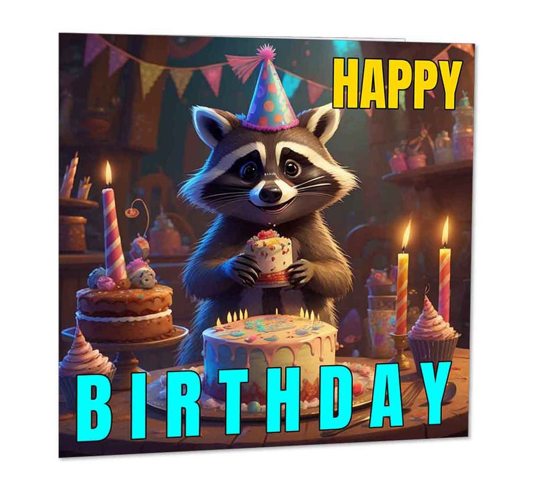 Raccoon Birthday Card Raccoon Happy Birthday Cards 145 X 145mm - Etsy