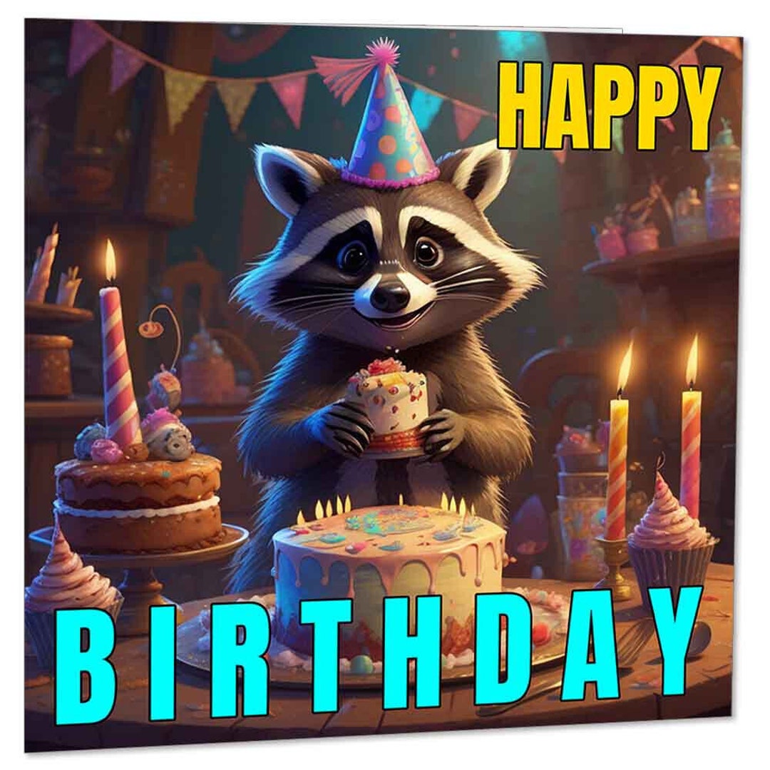 Raccoon Birthday Card Raccoon Happy Birthday Cards 145 X - Etsy