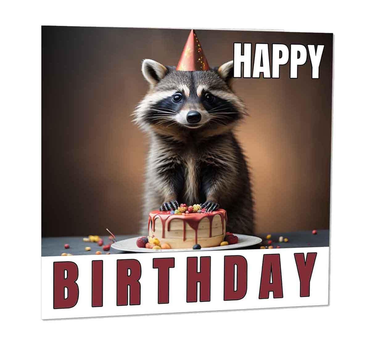 Raccoon Birthday Card Cute Raccoon Happy Birthday Card & Envelope 145 X ...