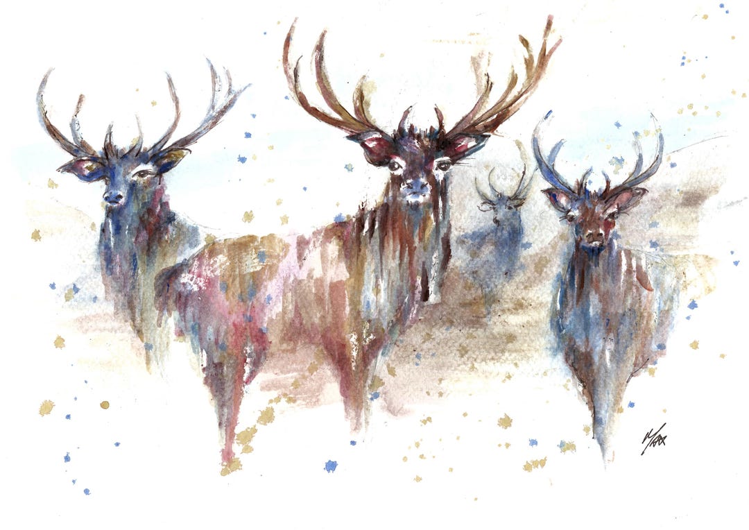 Stag Art Print. 'stags in the Mist.' - Framed Art , Christmas Gift ...