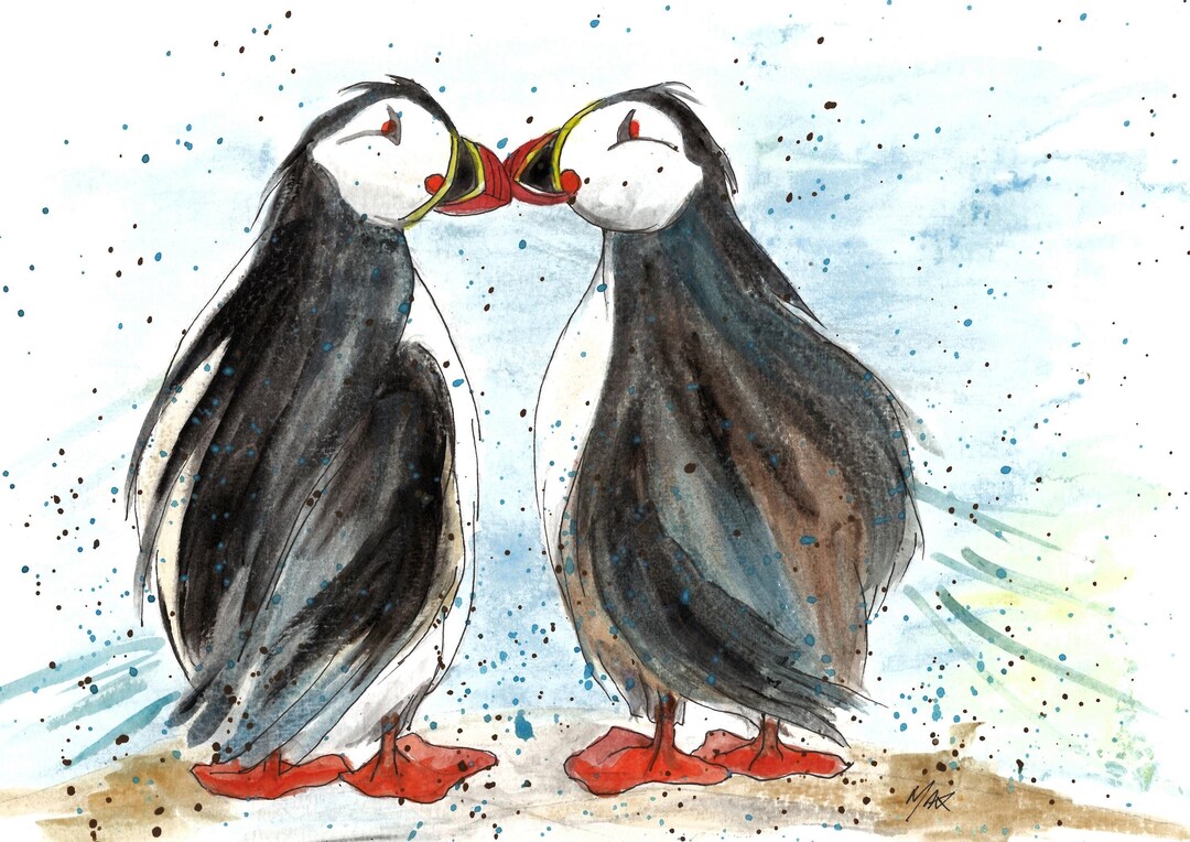 Puffin Art Print. 'puffins Paired.' - Framed Art , Christmas Gift ...