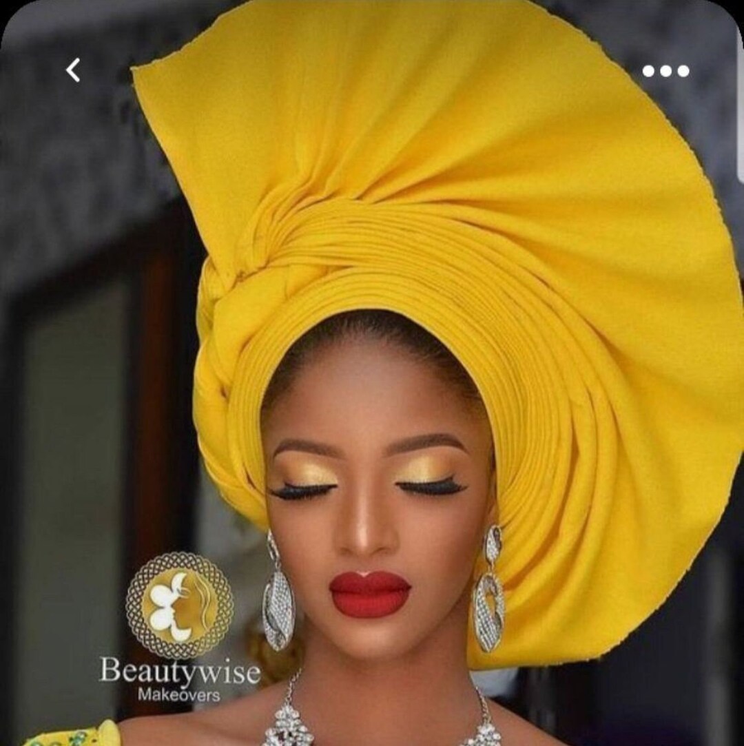 Yellow Aso Ebi Auto Gele Aso Oke Ready Made Head Gear - Etsy