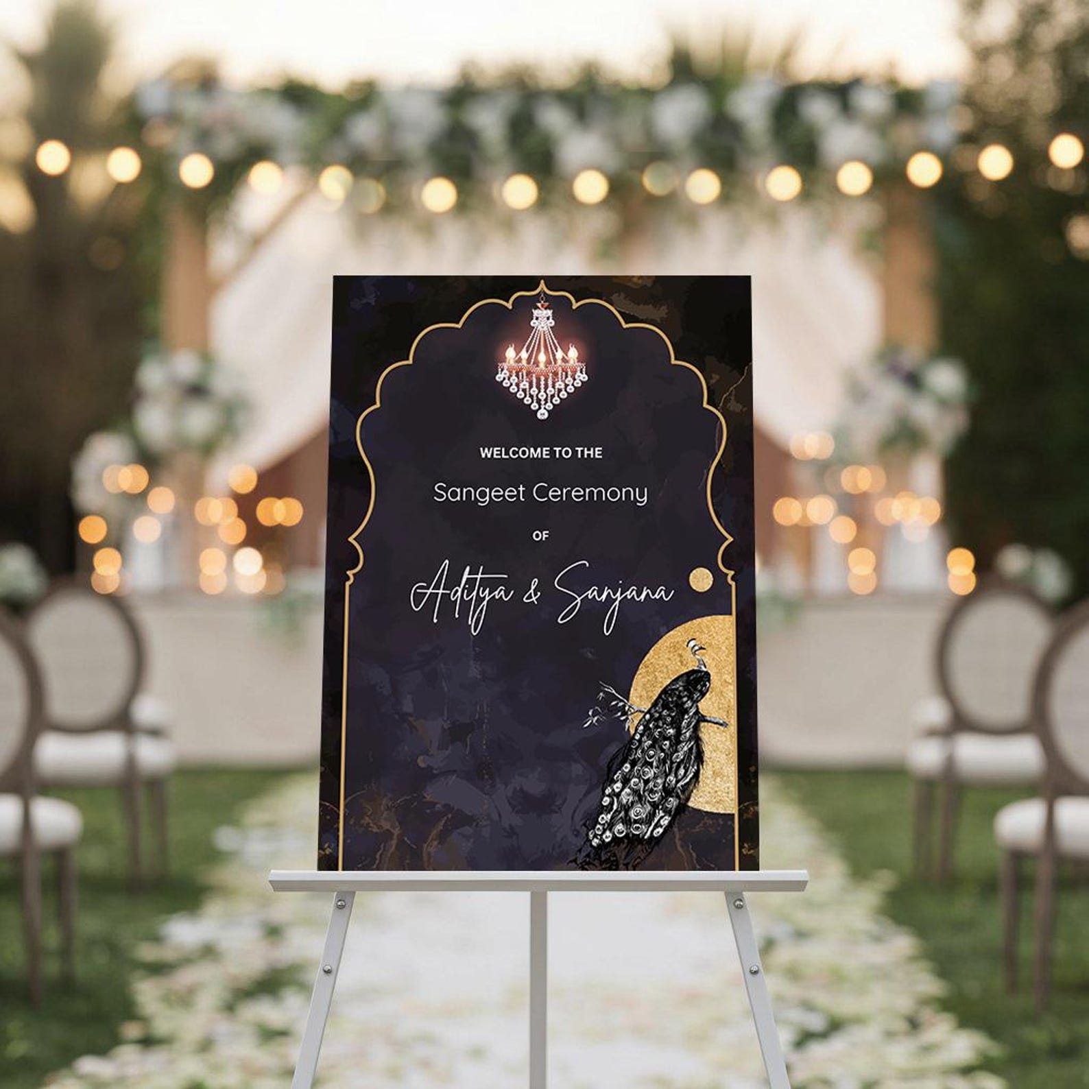 Peacock Sangeet Welcome Sign, Royal Indian Wedding Decor (canva Digital ...