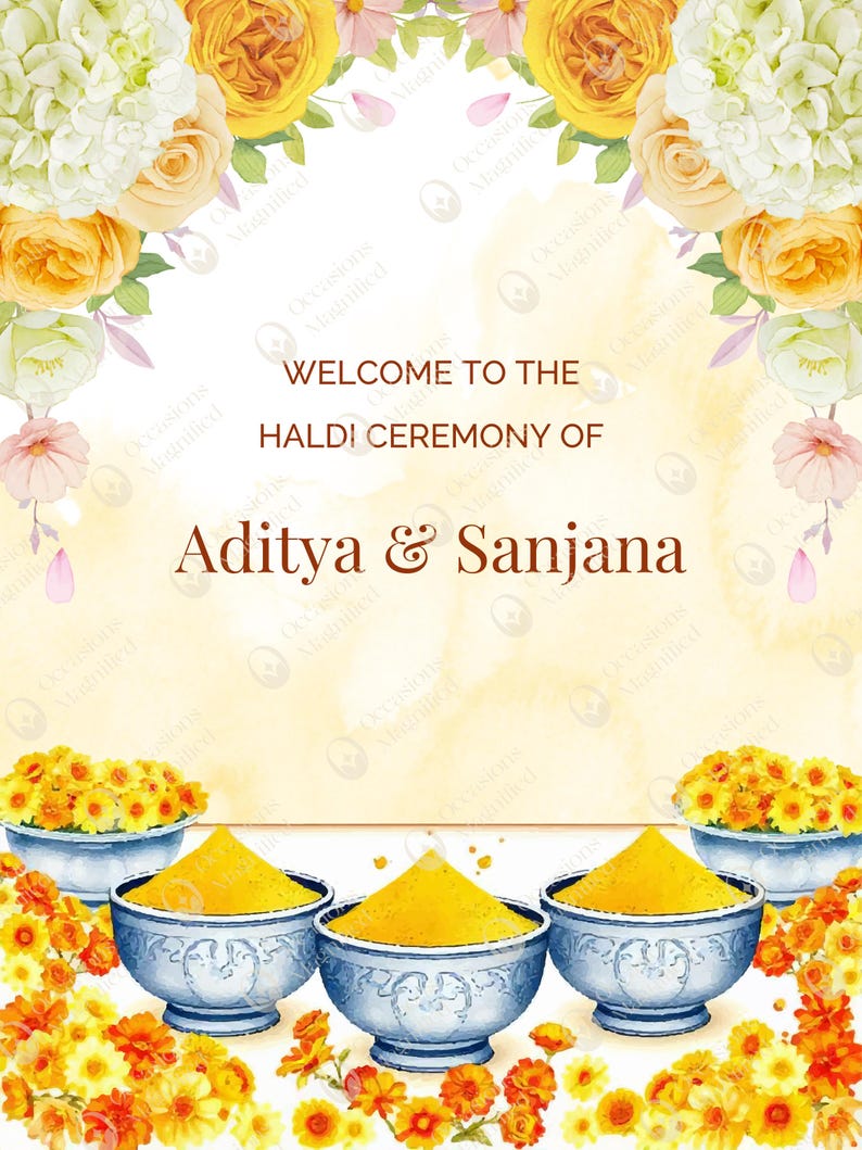 Haldi Welcome Sign Template, Yellow Floral Indian Wedding Board (canva ...