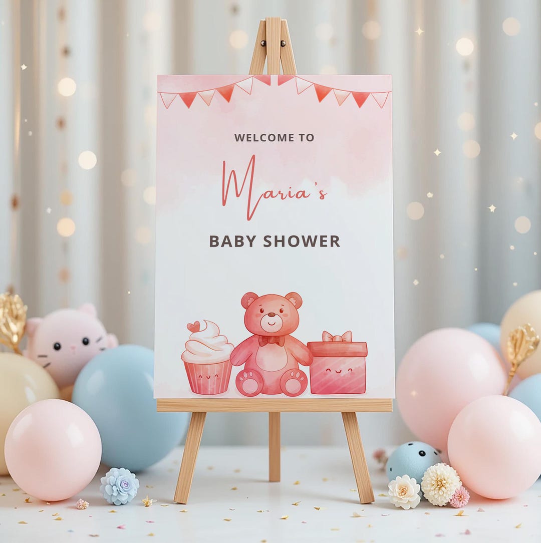 Teddy Bear Baby Shower Welcome Sign for Girl, DIY Printable Sign - Etsy