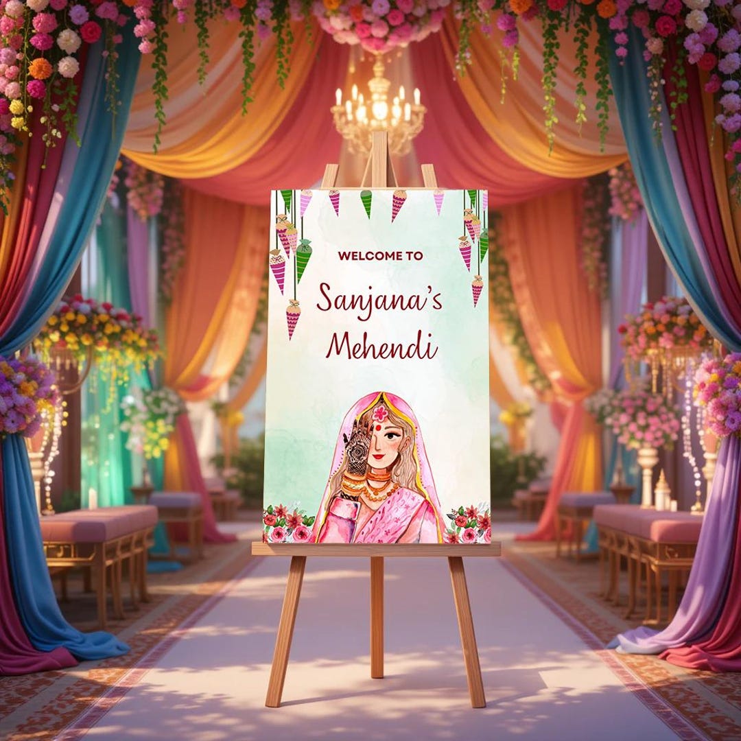 Bridal Mehendi Welcome Sign Template, Indian Wedding Ceremony Signage ...