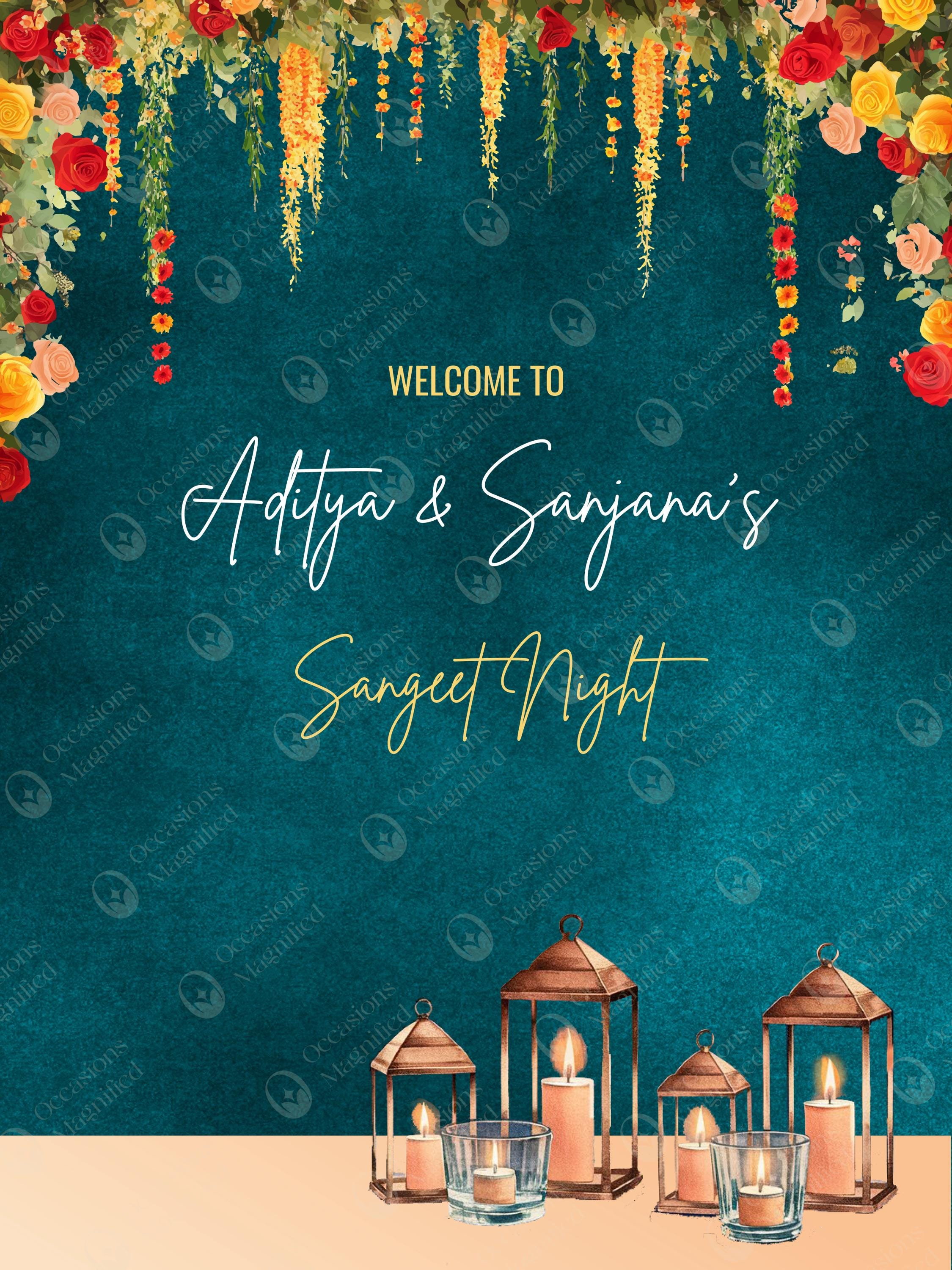 Floral Sangeet Welcome Sign Template, Indian Wedding Dance Night ...