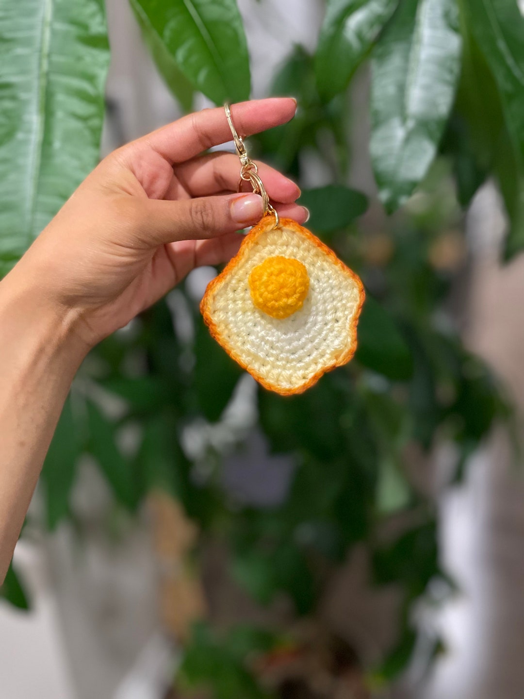 Handmade Crochet Fried Egg Keychain, Airbrushed Breakfast Charm - Etsy