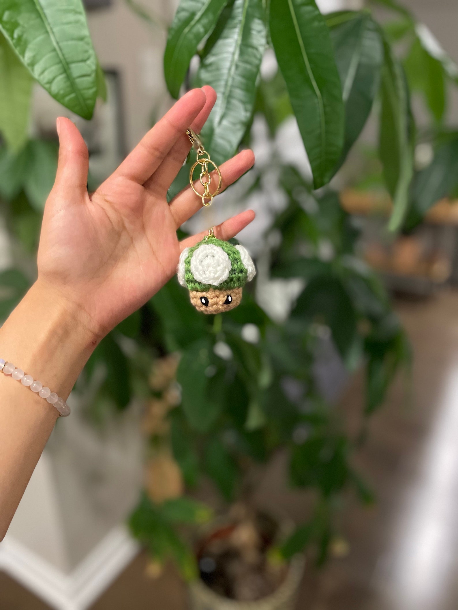 Crochet Mario Mushroom Keychain, Handmade Gift for Mario Bros Fan, Red ...