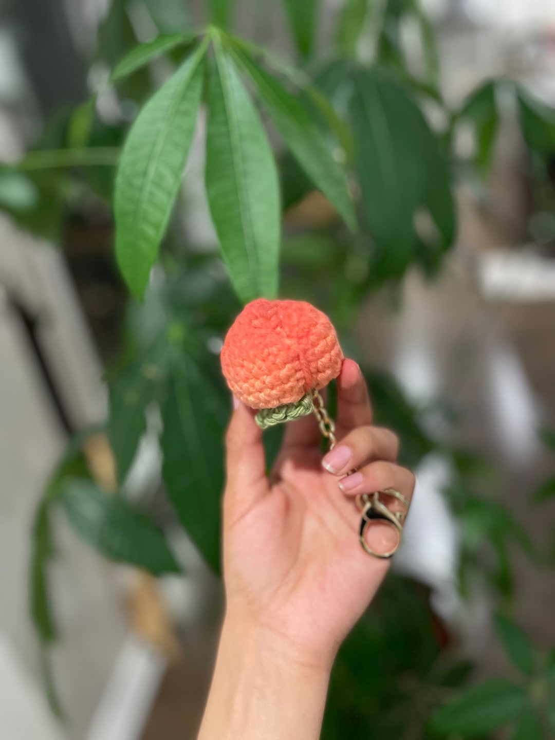 Crocheted Peach Keychain, Cute Charm, Handmade Gift, Airbrushed Fruit ...