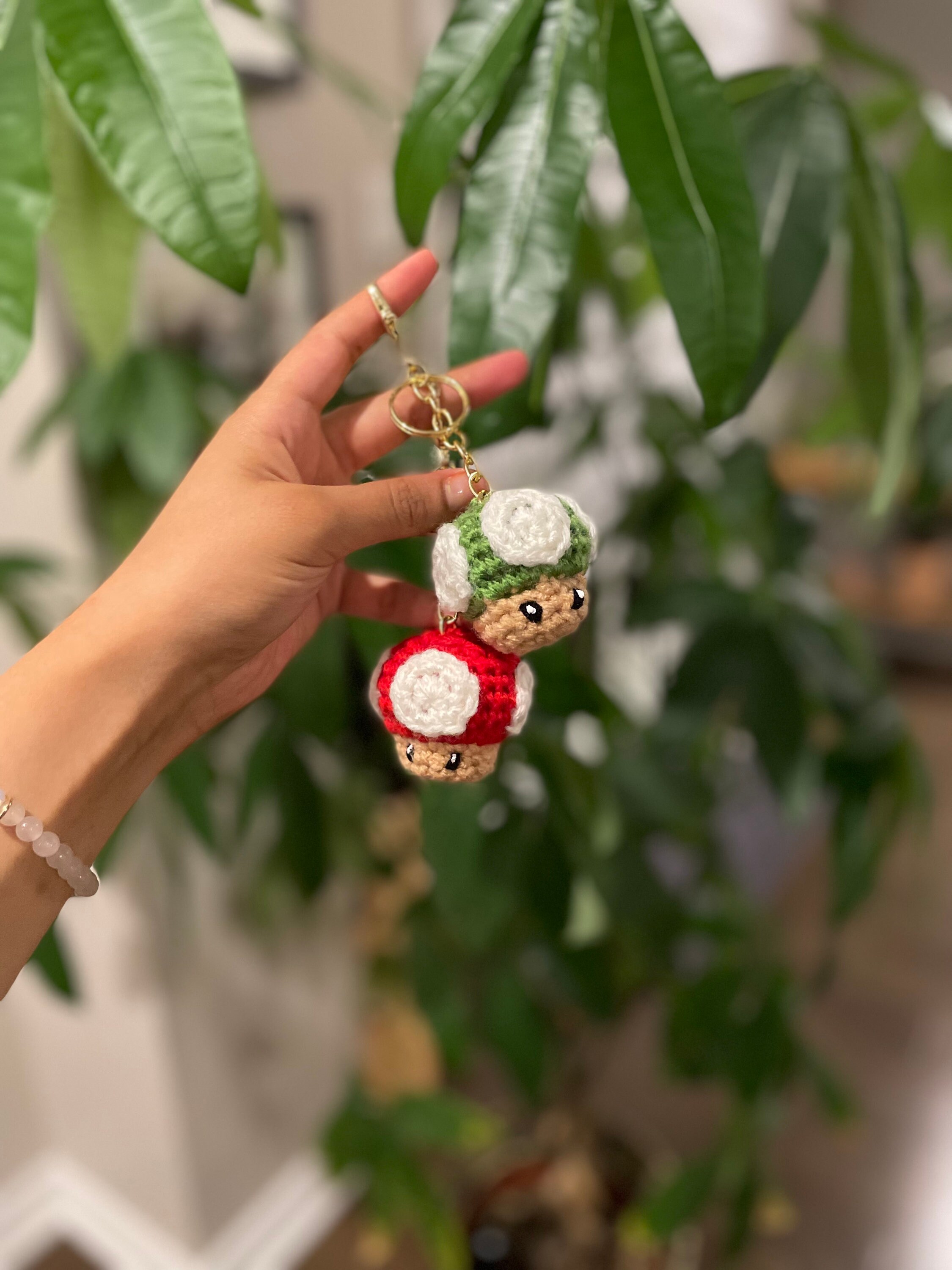 Crochet Mario Mushroom Keychain Handmade Gift for Mario Bros - Etsy