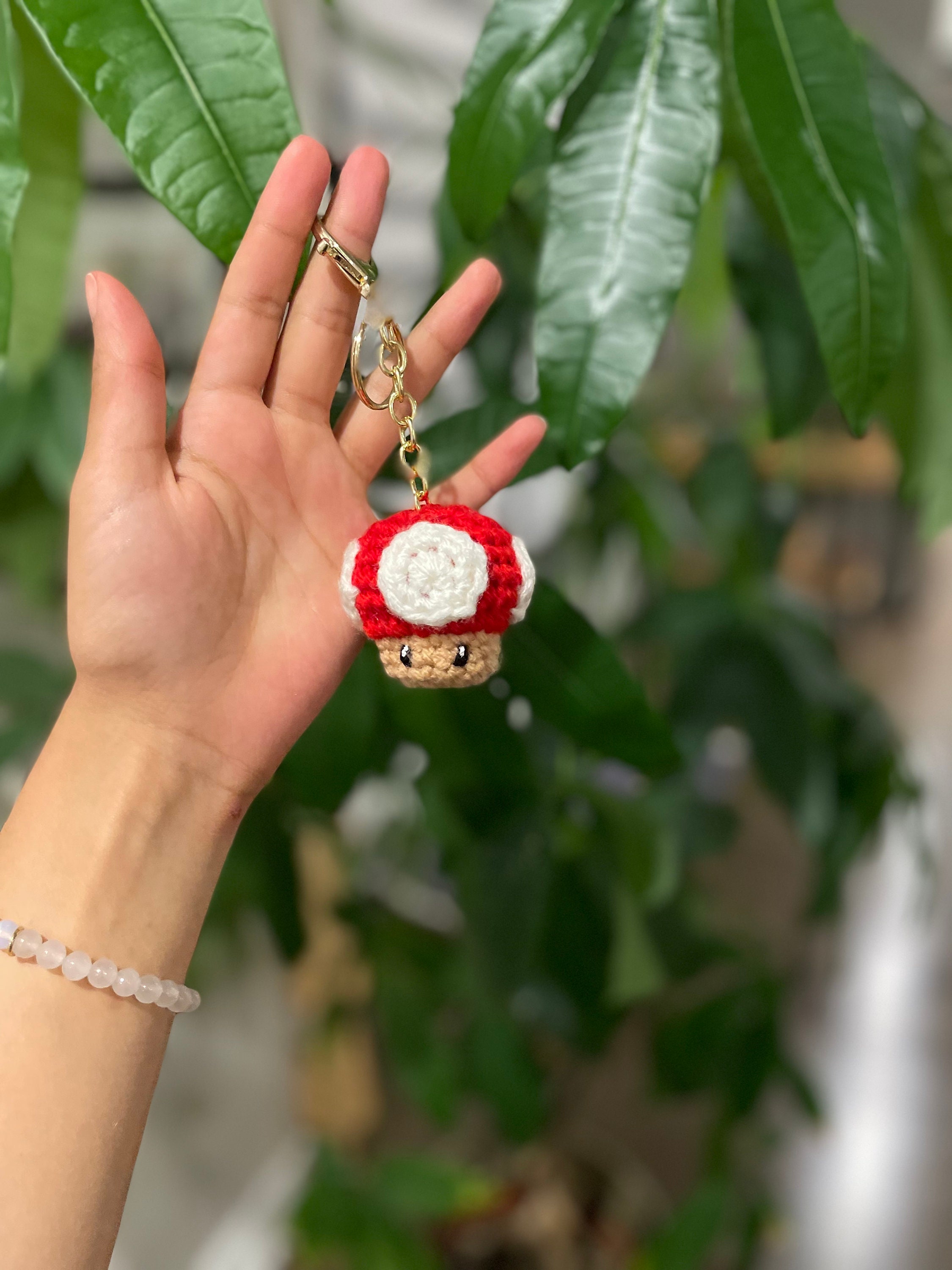 Crochet Mario Mushroom Keychain Handmade Gift for Mario Bros - Etsy