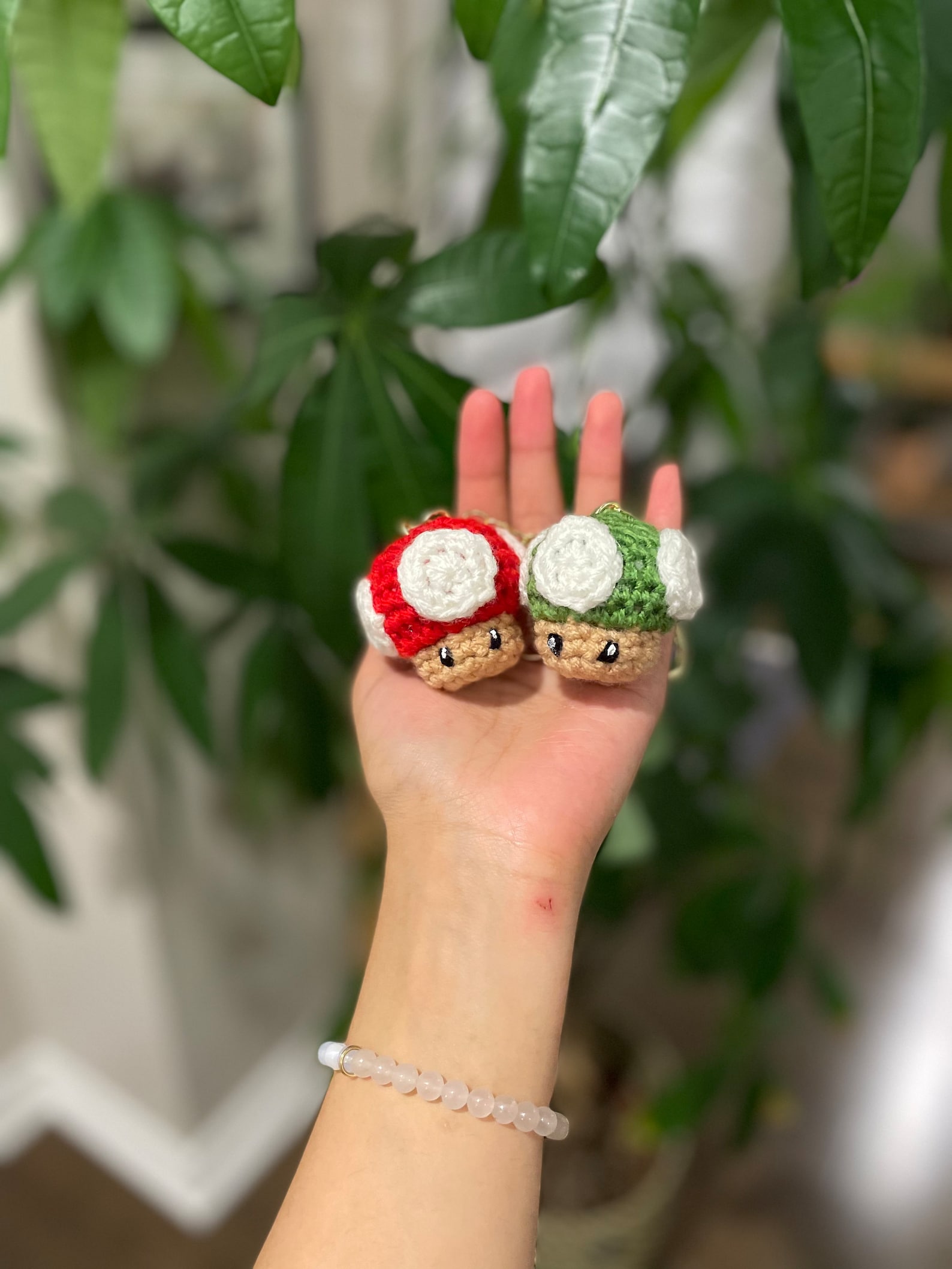 Crochet Mario Mushroom Keychain, Handmade Gift for Mario Bros Fan, Red ...
