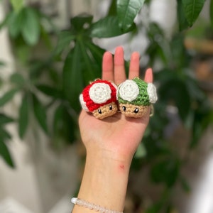 Crochet Mario Mushroom Keychain, Handmade Gift for Mario Bros Fan, Red ...