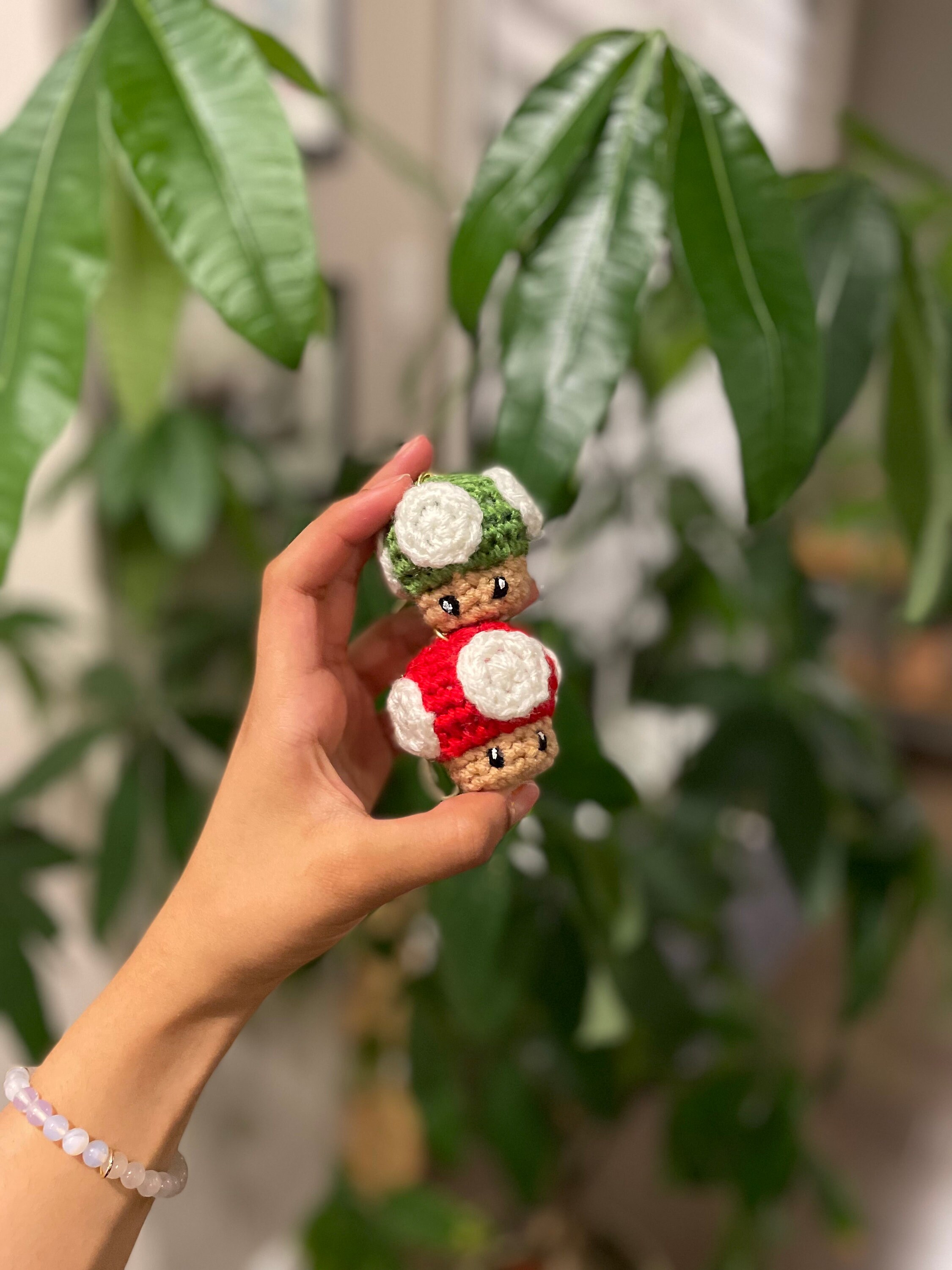 Crochet Mario Mushroom Keychain Handmade Gift for Mario Bros - Etsy