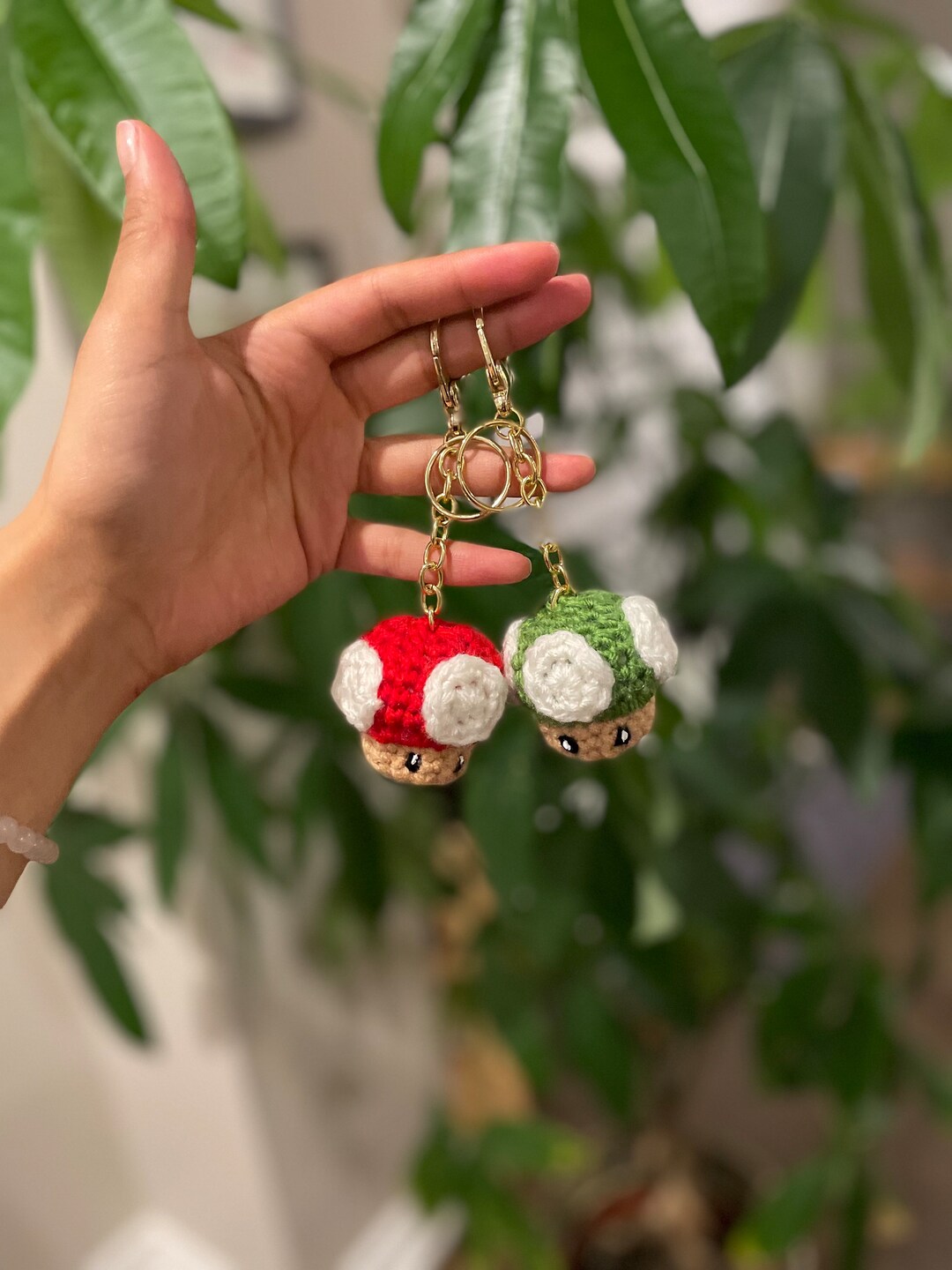Crochet Mario Mushroom Keychain, Handmade Gift for Mario Bros Fan, Red ...