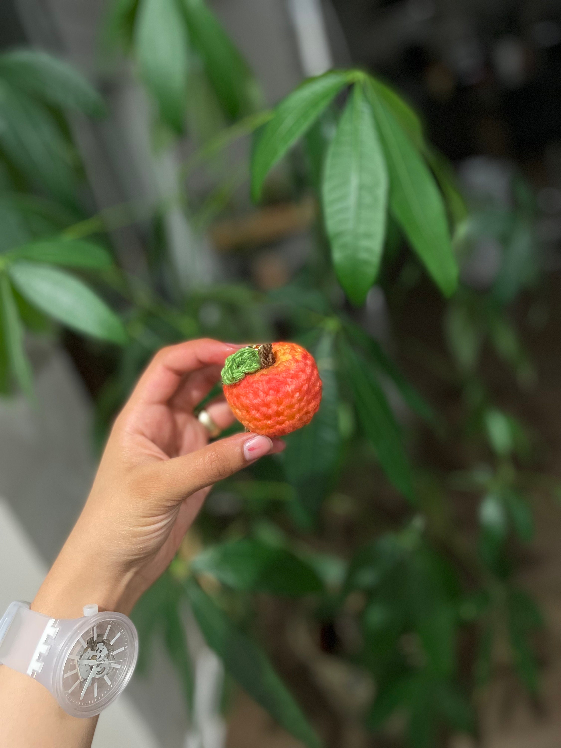 Crocheted Apple Keychain, Cute Charm, Handmade Gift, Airbrushed Fruit ...