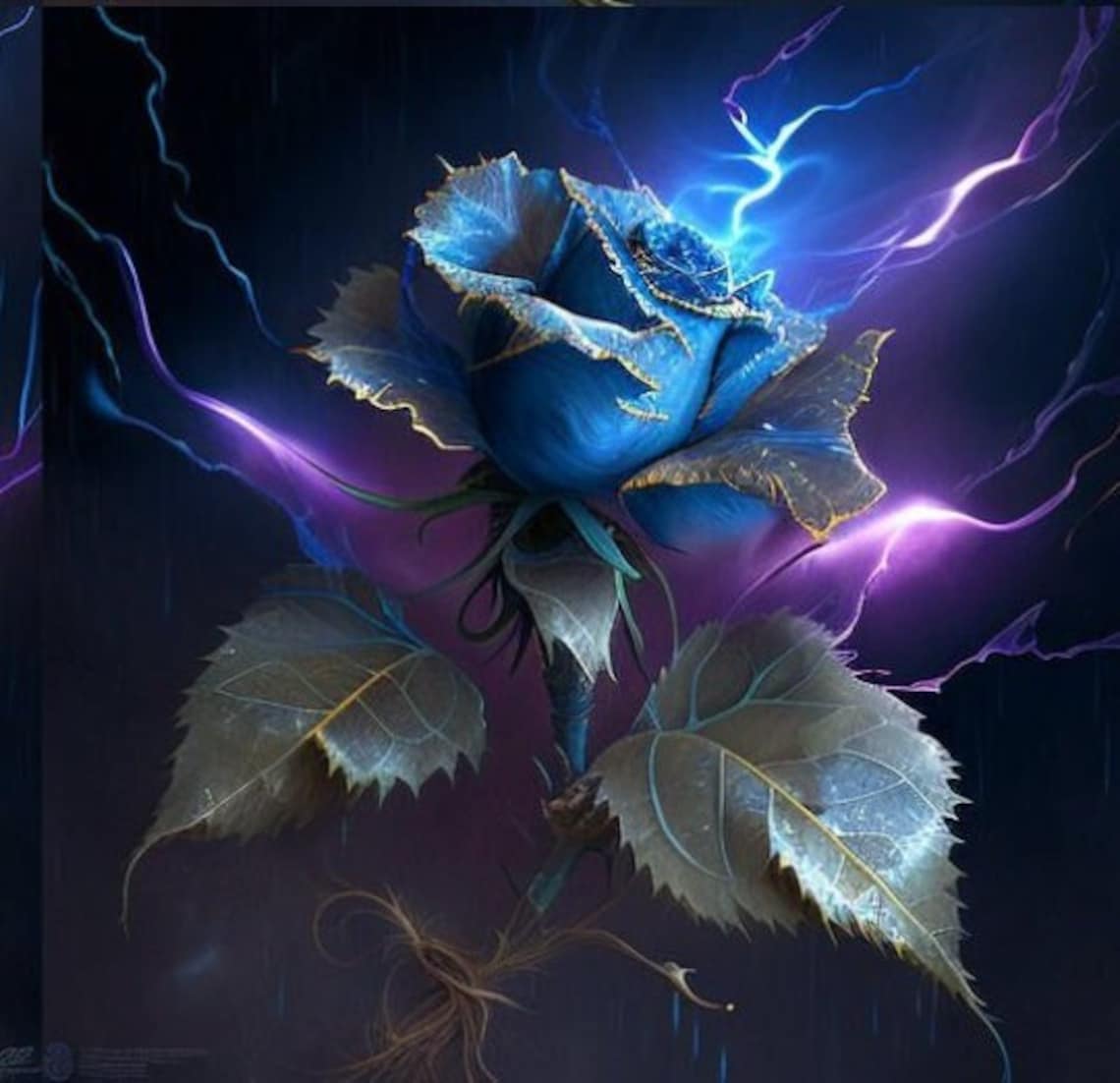 Unique Creative Beautiful Electric Blue Rose Digital Art - Etsy