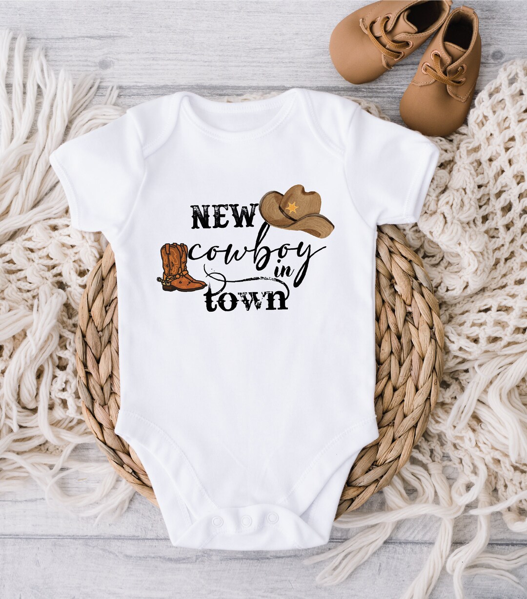 New Cowboy in Town Bodysuit, Cowboy Rodeo Baby Bodysuit, Cute Rodeo Toddler Shirt, My First ...
