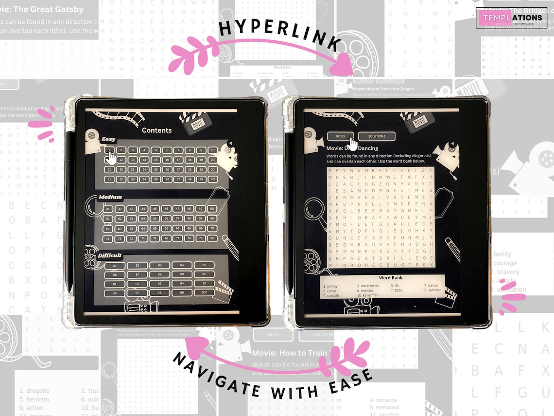 100 Unique Word Search Puzzles | Built for Kindle Scribe | With Movie ...