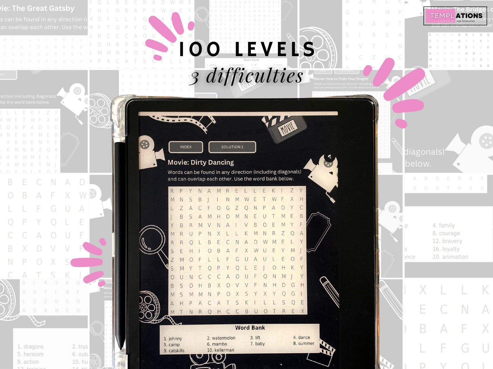 100 Unique Word Search Puzzles | Built for Kindle Scribe | With Movie ...