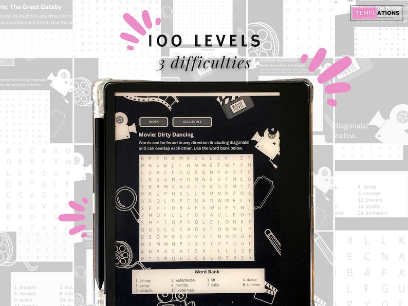 100 Unique Word Search Puzzles | Built for Kindle Scribe | With Movie ...