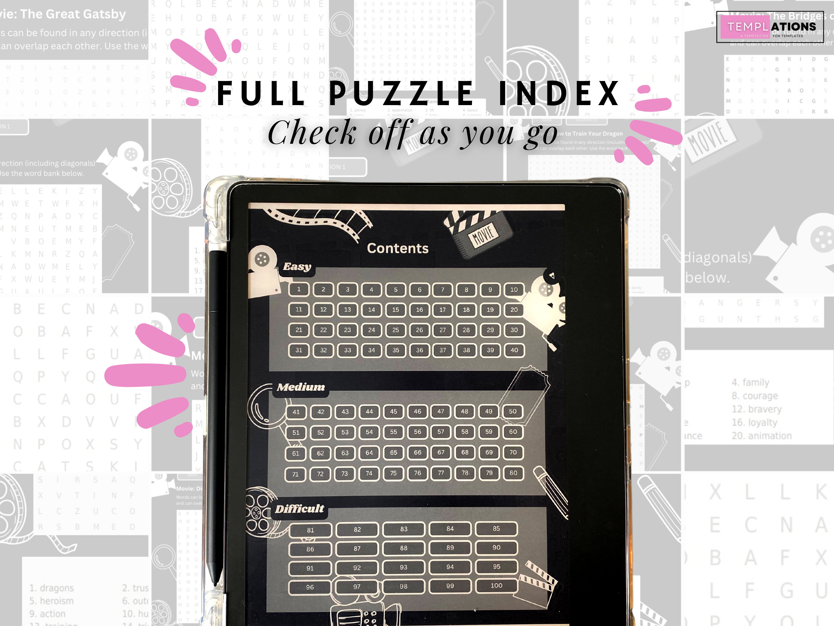 100 Unique Word Search Puzzles | Built for Kindle Scribe | With Movie ...