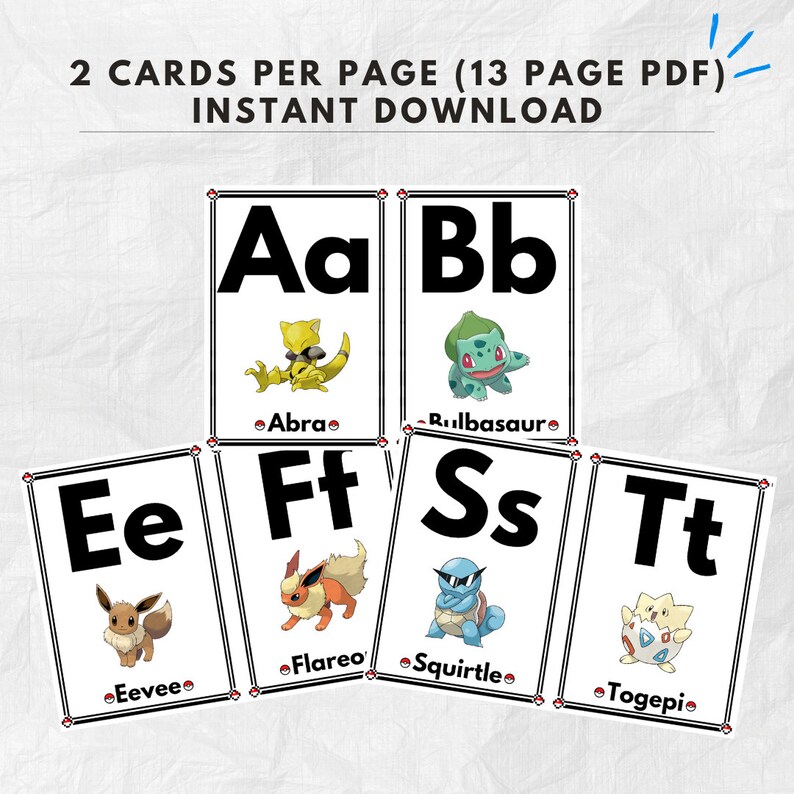 Pokemon Flash Cards, Printable, ABC Flash Cards, Pokemon, Monetsorri ...