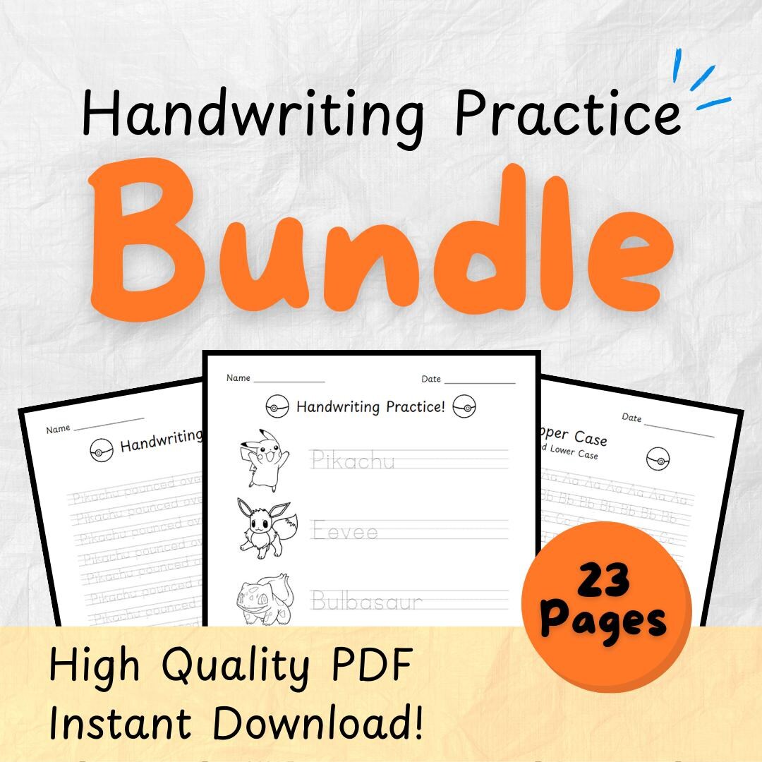 Pokemon Handwriting Practice Sheets Bundle, Printable Handwriting ...