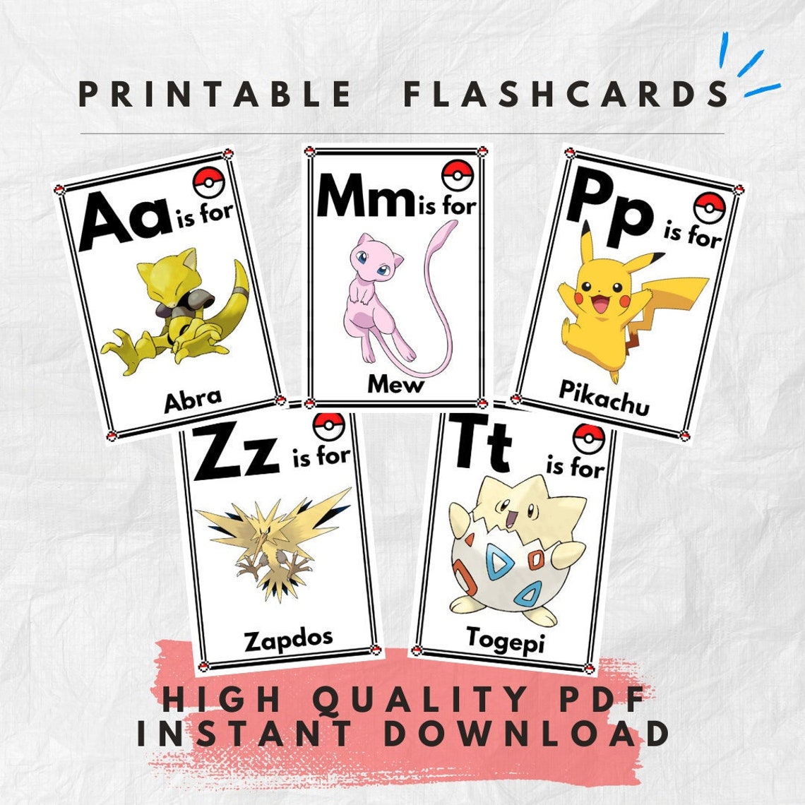 Pokemon Flash Cards, Printable, ABC Flash Cards, Pokemon, Monetsorri ...