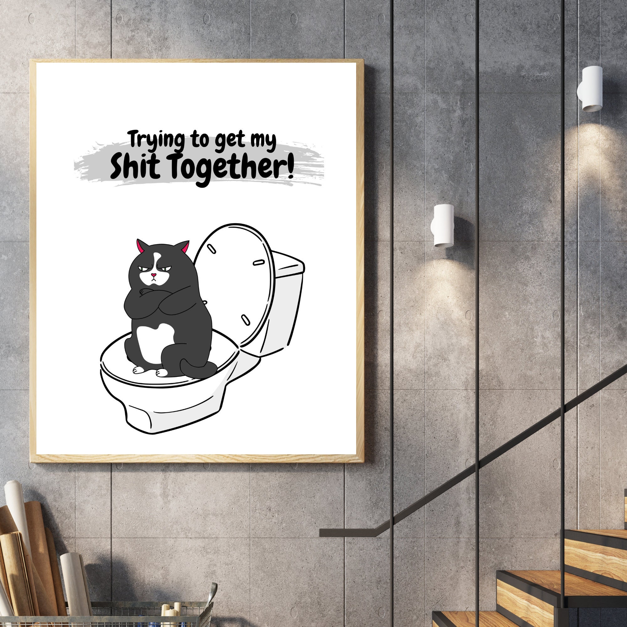 Cute Cat Poster Funny Cat Print Modern Home Decor Pastel Wall Art Print ...
