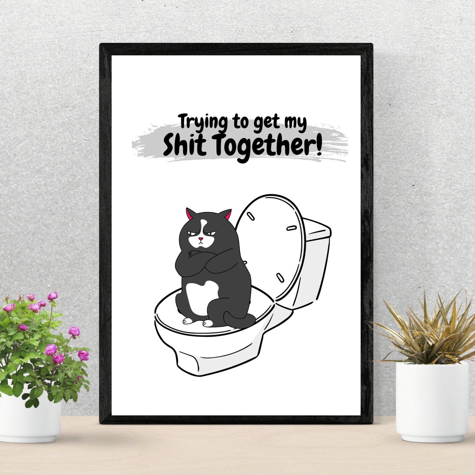 Cute Cat Poster Funny Cat Print Modern Home Decor Pastel Wall Art Print ...