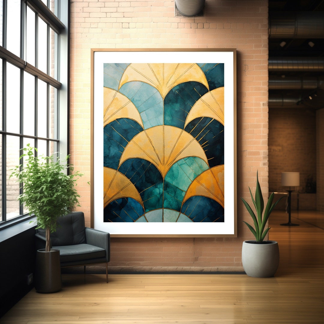 Gold Leaf Abstract Minimalist Mirroring Patterns Art Piece, Boho Style ...