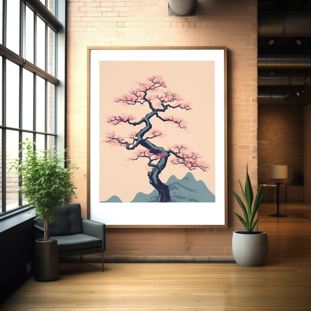 Ginkgo Biloba Japanese Woodblock Print, Minimalist Pastel Art, Vibrant ...