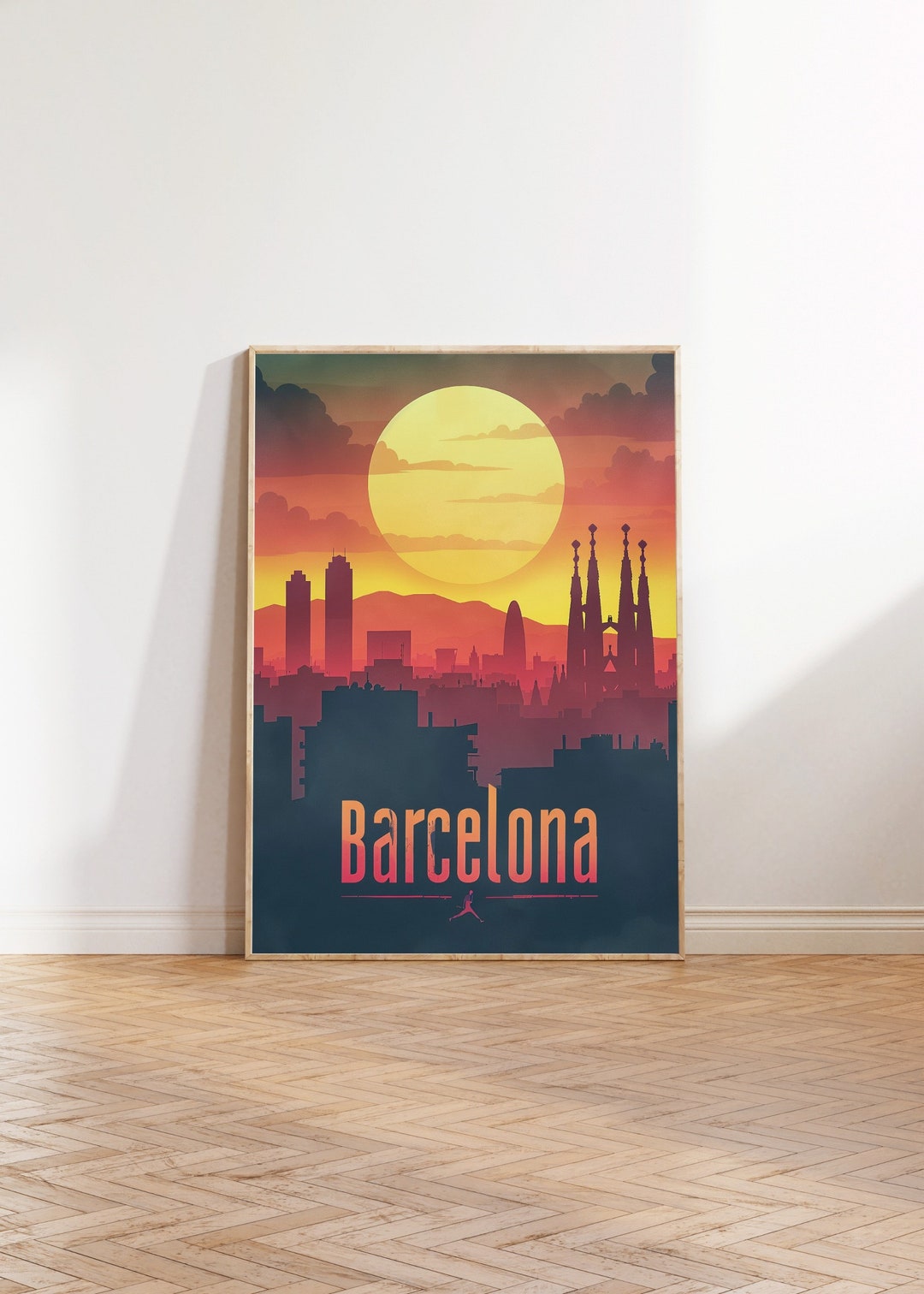 Retro Style Barcelona Spain Travel Poster, Vintage Barcelona Wall Art ...